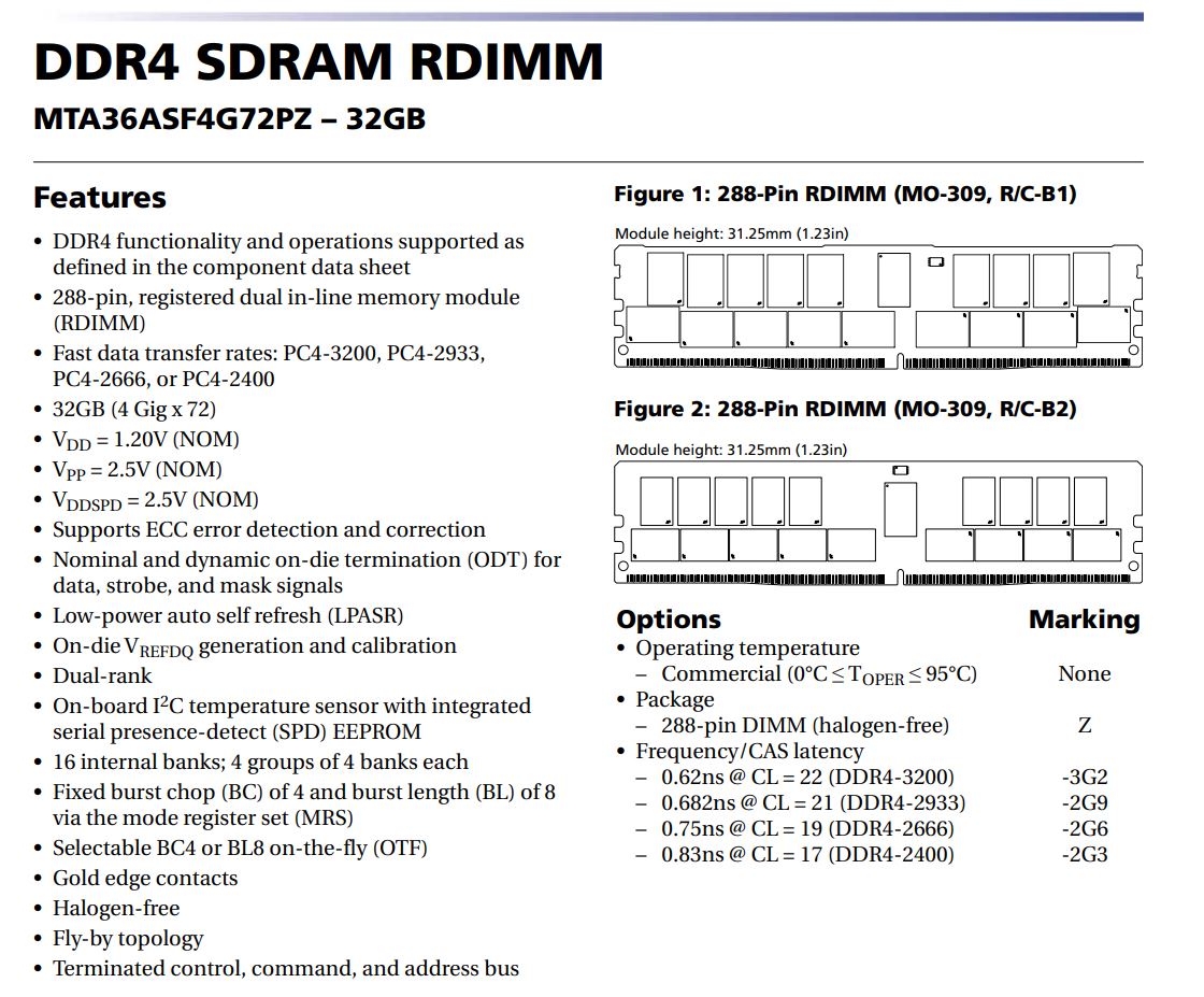 DDR4 23400(2933MHz) 32GB Register Micron MTA36ASF4G72PZ-2G9E2VG
